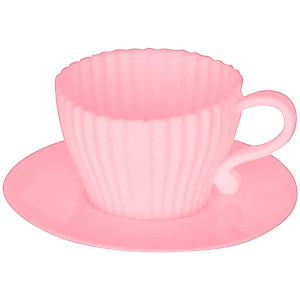 Evelots Teacup Silicone Cupcake Liners 24 Pc Set Oven Safe Baking Set (12 Cups/ 12 Saucers)-Reusable Baking Muffin Cups- BPA Free-2 Colors