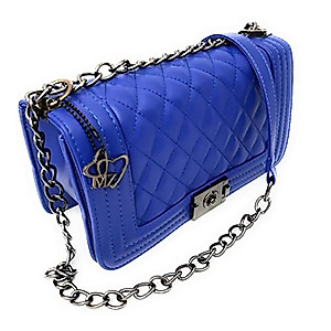 MariaKinz Leather Shoulder/Crossbody Bags and Purse with Convertible Strap (Blue Rhombuses)