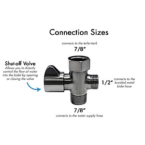 Luxe Bidet Metal T-adapter with Shut-off Valve, Winged 3-way Tee Connector, Nickel Finish, for Luxe Neo Bidets