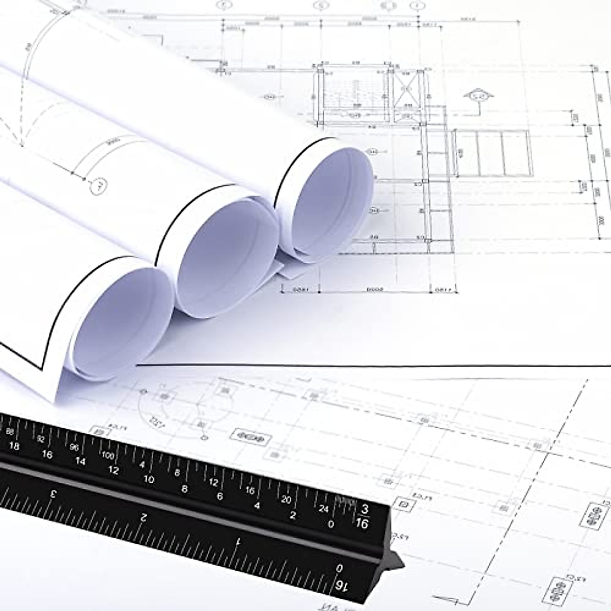 12"Architectural Scale Ruler, Aluminum Scale, Triangular Ruler, Scale Ruler for Blueprint Imperial Measurements for Architects Engineering Artists, Draftsman Drawing, Laser-Etched Markings.(Black)