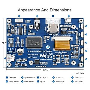 4.3inch HDMI LCD (B), IPS Screen HDMI Interface 4.3 inch 800x480 Capacitive Touch Screen Supports Multi Mini-PC Systems Raspberry Pi BB Black Banana Pi Raspbian Ubuntu Windows 10 8 7 @XYGStudy