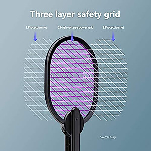 2 in 1 Electric Fly Swatter, Bug Zapper, Handshold & Hands-Free Mosquito Zapper Zapper Indoor & Outdoor, Safe to Touch with 3-Layer Mesh, Pest Control,with USB Charging Cable, Black