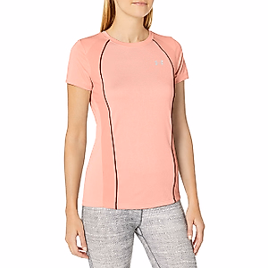 Under Armour Women's Tech C&s Jacquard Crew Neck Short Sleeve T-Shirt, Peach Frost (845)/Metallic Silver, X-Small