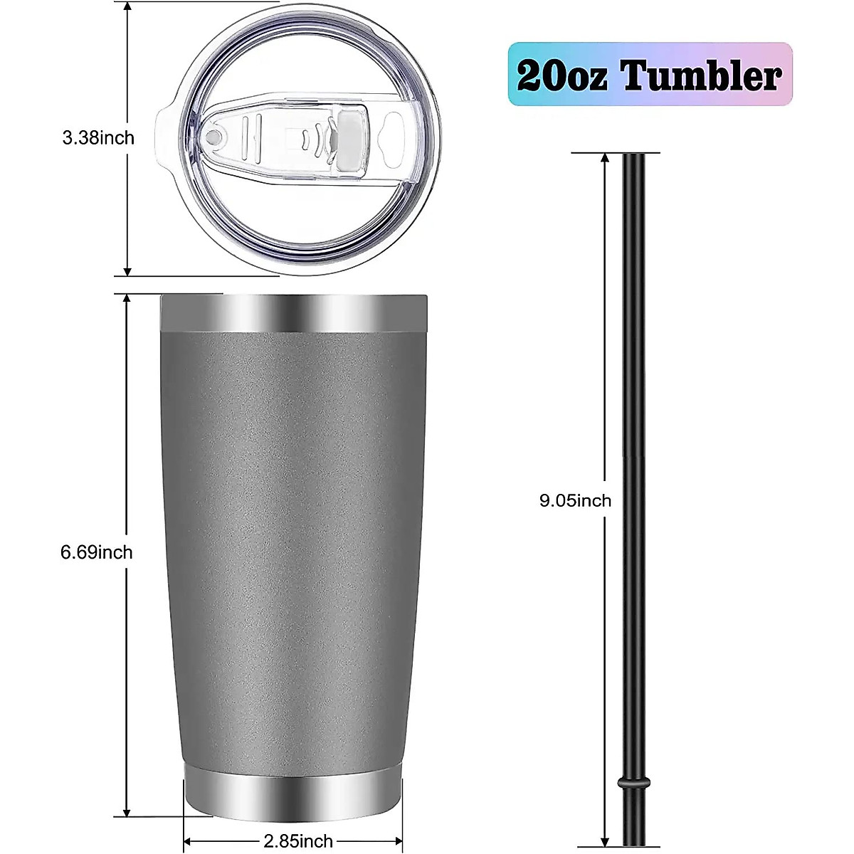VEGOND 20oz Tumbler with Lid and Straw Stainless Steel Tumbler Cup Vacuum Insulated Double Wall Travel Coffee Mug Powder Coated Coffee Cup(Grey 1 Pack)