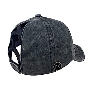 Funky Junque Criss Cross Ponytail Hat w/Buttons - Black