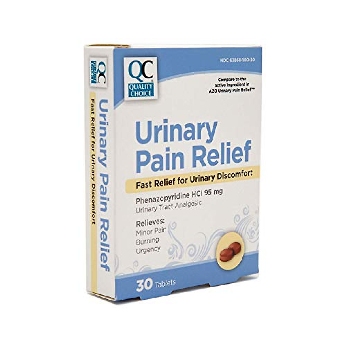 Quality Choice Standard Urinary Pain Relief Tablets, 30 Count Each Compared to AZO (1 Pack)