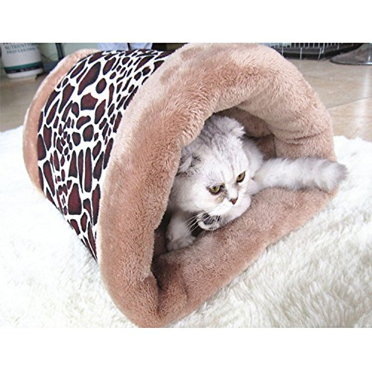 S-Lifeeling 2-in-1 Cat Pet Bed Tunnel Fleece Tube Indoor Cushion Mat Pyramid Pad for Dog Puppy Kitten Kitty Kennel Crate Cage- Shack House-color random