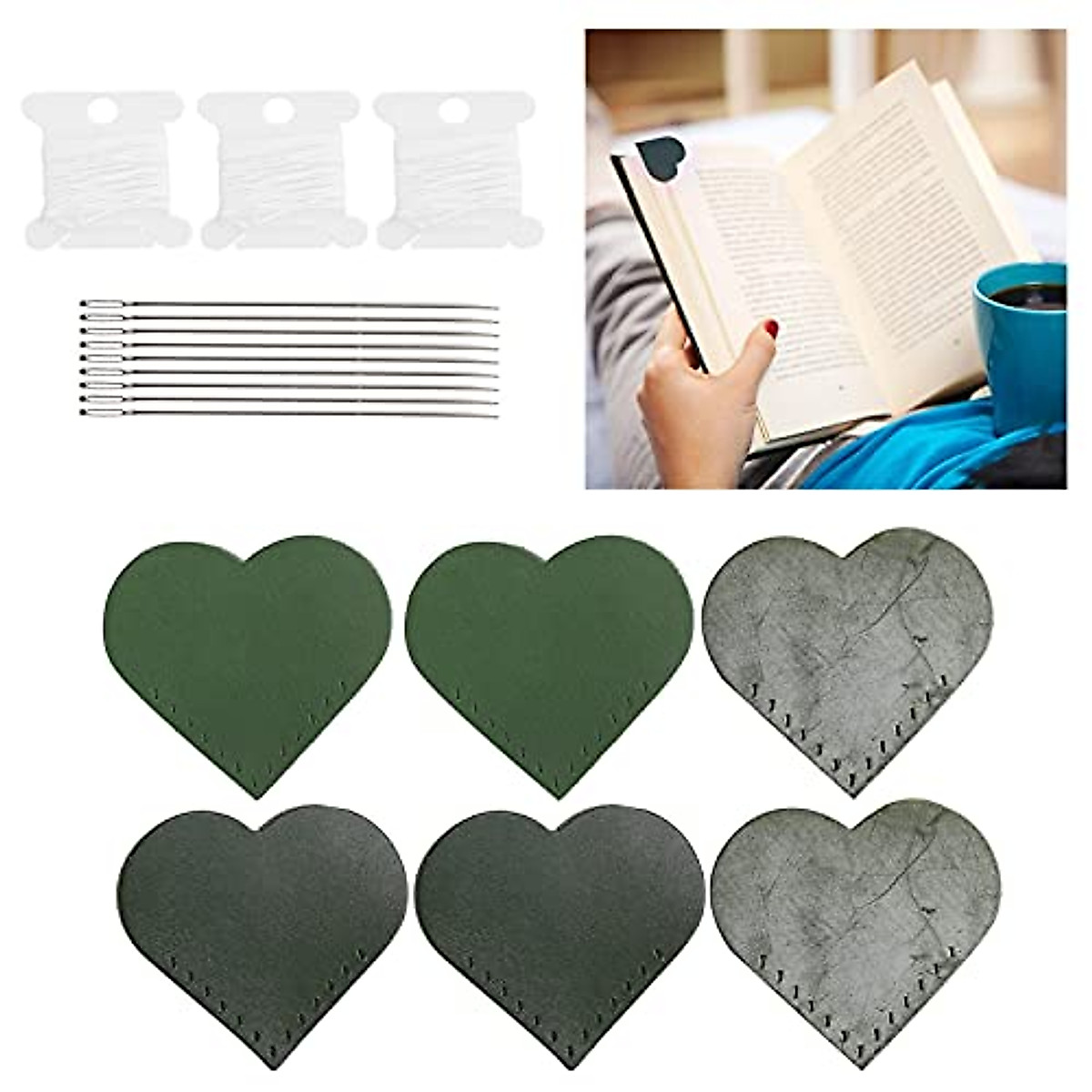 Leather Heart Bookmark Making Set, 2x2.2in Corner Page Book Marks for Reading Lover Cute Bookmarks Accessories Green Series