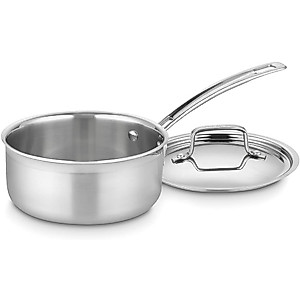Cuisinart 1.5 Quart Multiclad Pro Triple Ply Saucepan w/Cover, MCP19-16N & 1 Quart Saucepan w/Cover, Chef's Classic Stainless Steel Cookware Collection, 719-14