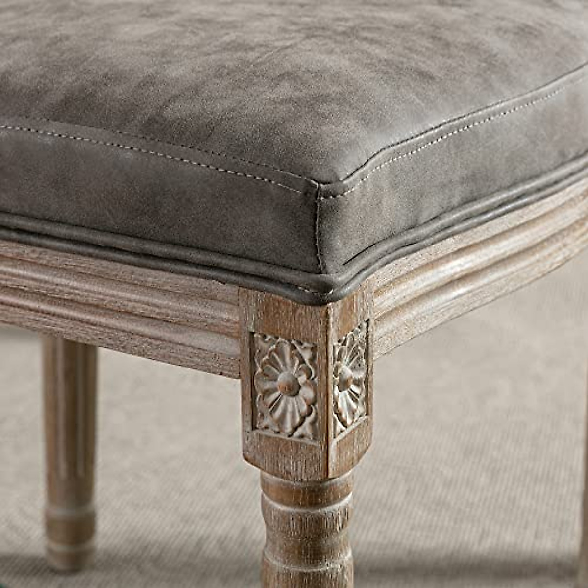 DM Furniture Farmhouse Leather Dining Room Chairs Set of 4 French Dining Chairs with Round Rattan Back French Bistro Chairs for Dining Room/Living Room/Kitchen/Restaurant, Black