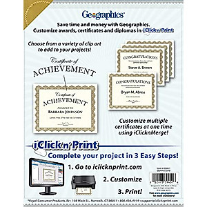 Geographics Optima Gold Blank Award Certificate Paper with Gold Foil Seals, 8.5 x 11", Seal 1.75" (Pack of 25)