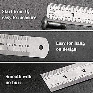 ACXMKEX 12 Inch Stainless Steel Ruler, 1 Pack Metal Ruler, Machinist Ruler with Centimeters And Inches - 1/64, 1/32, mm and .5 mm Metric Ruler