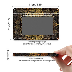 Linomo Thin leather Card Holder and Money Clip Mandala Dragonfly Design Wallet RFID Blocking for Men & Women