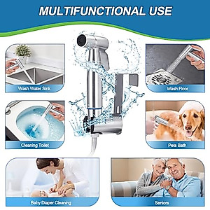 TURLEE Handheld Bidet Sprayer for Toilet -Brass T-valve Adapter, Sprayer Adjustable Water Pressure Control with Bidet Retractable Spring Hose for Feminine Wash.