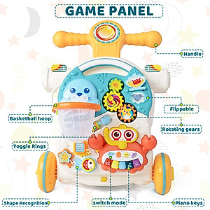 Meryi Sit-to-Stand Walker with Activity Center – Multifunctional Baby Push Walker with Interactive Learning Table– Early Learning Infant Walker for Toddlers, Kids 12-18 Months-Adjustable Wheel Speed