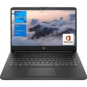 HP Portable Laptop, Student and Business, 14" HD Display, Intel Quad-Core N4120, 8GB DDR4 RAM, 64GB eMMC, 1 Year Office 365, Webcam, SD Card Reader, HDMI, Wi-Fi, Windows 11 Home, Black, KKE Mousepad
