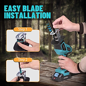 LAKIX Cordless Reciprocating Saw, 21V 2- Speed Mode Cordless(Brushless Motor) with 2Ah Battery & Charger and 4 Saw for Wood/Metal/PVC Cuting