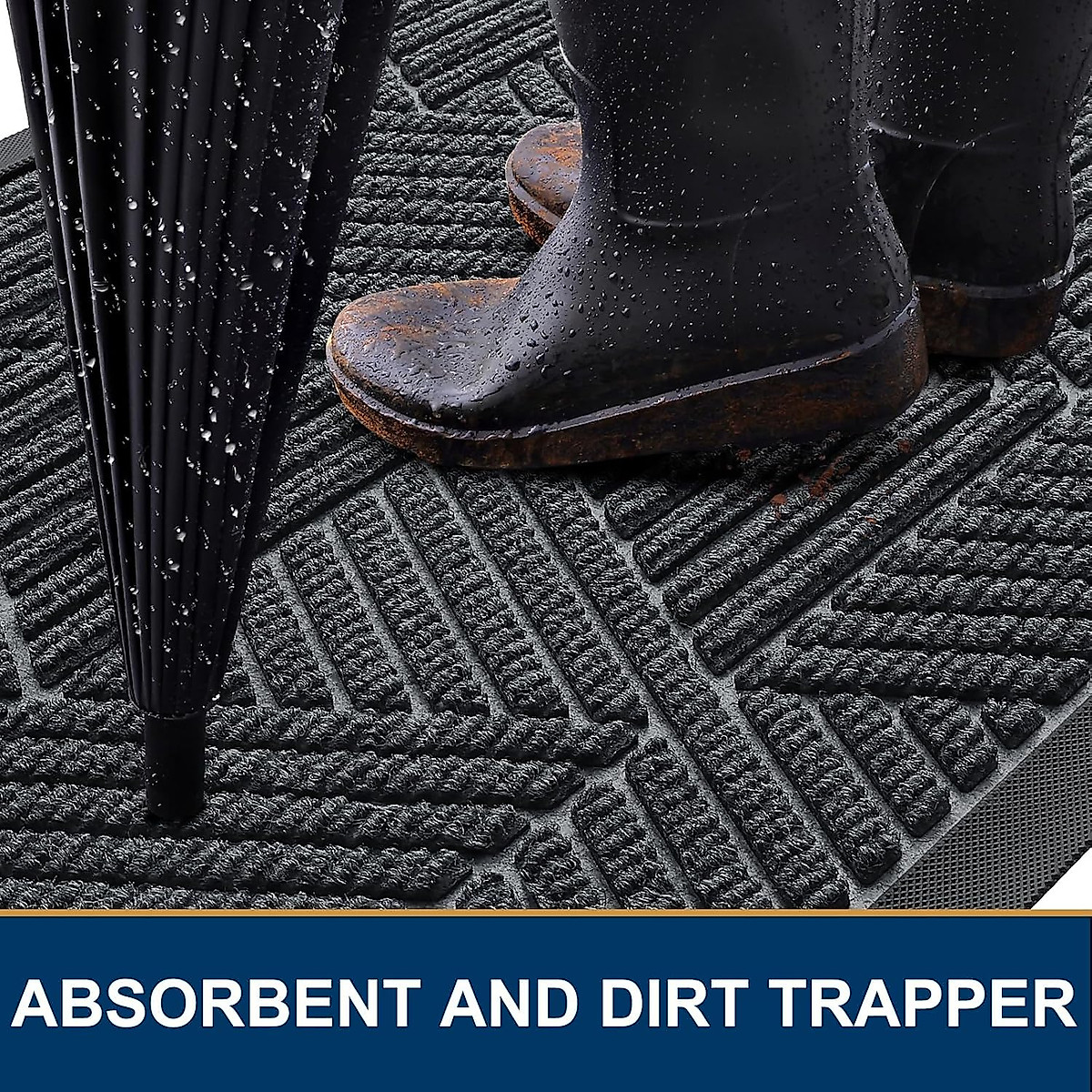 Smiry Front Door Mat Outside Entrance, Heavy Duty Natural Rubber Mat, Sturdy Trap Dirt and Moisture Indoor Outdoor Door Mat, Easy Clean Low Profile Doormat Outdoor Entrance, 47x24 Inch, Grey