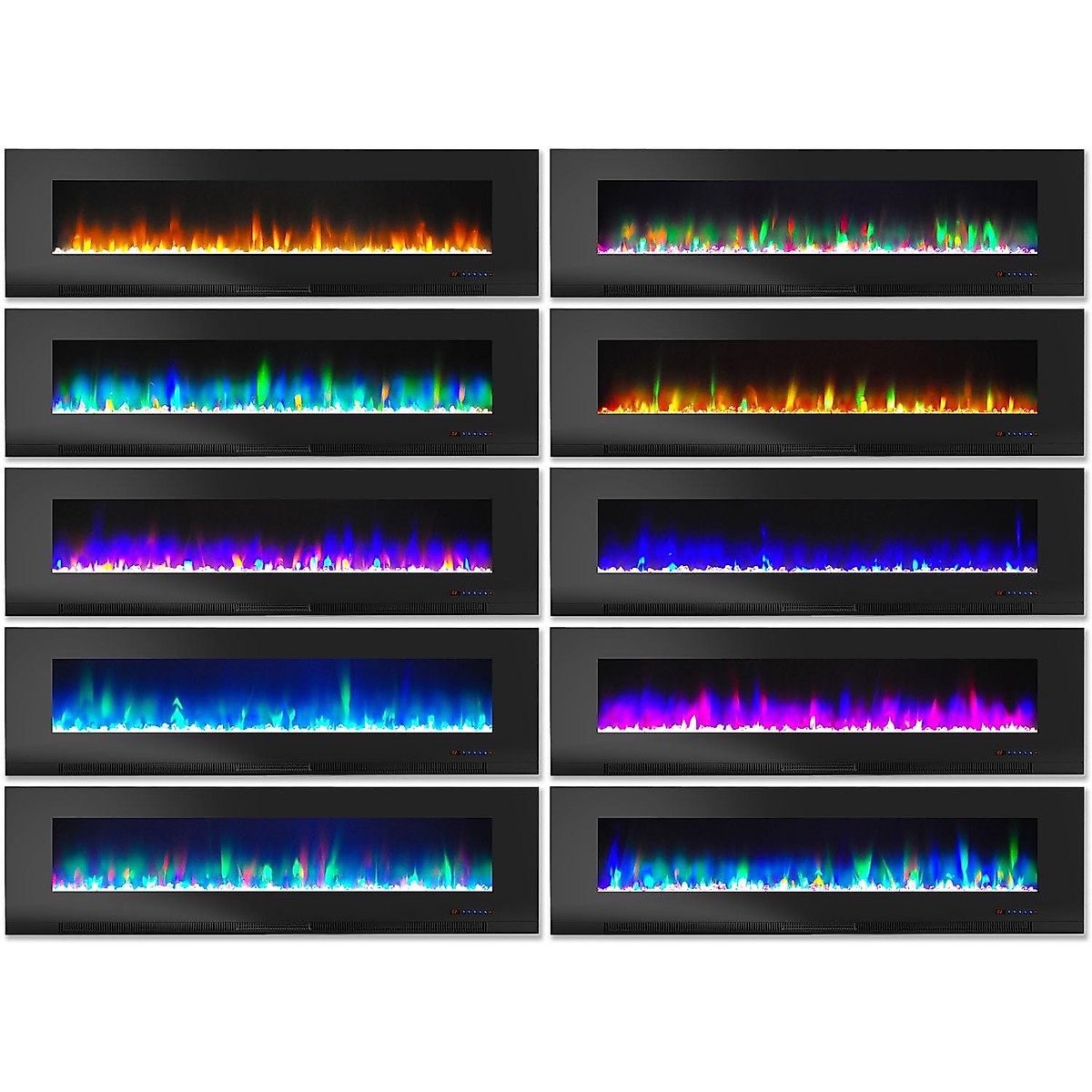 Hanover Fireside 60'' Wall Mounted Electric Fireplace with Crystal Rock Display and LED Multi-Color Realistic Flame, Modern Wall Fireplace Heater for Home and Office with Remote Control in Black