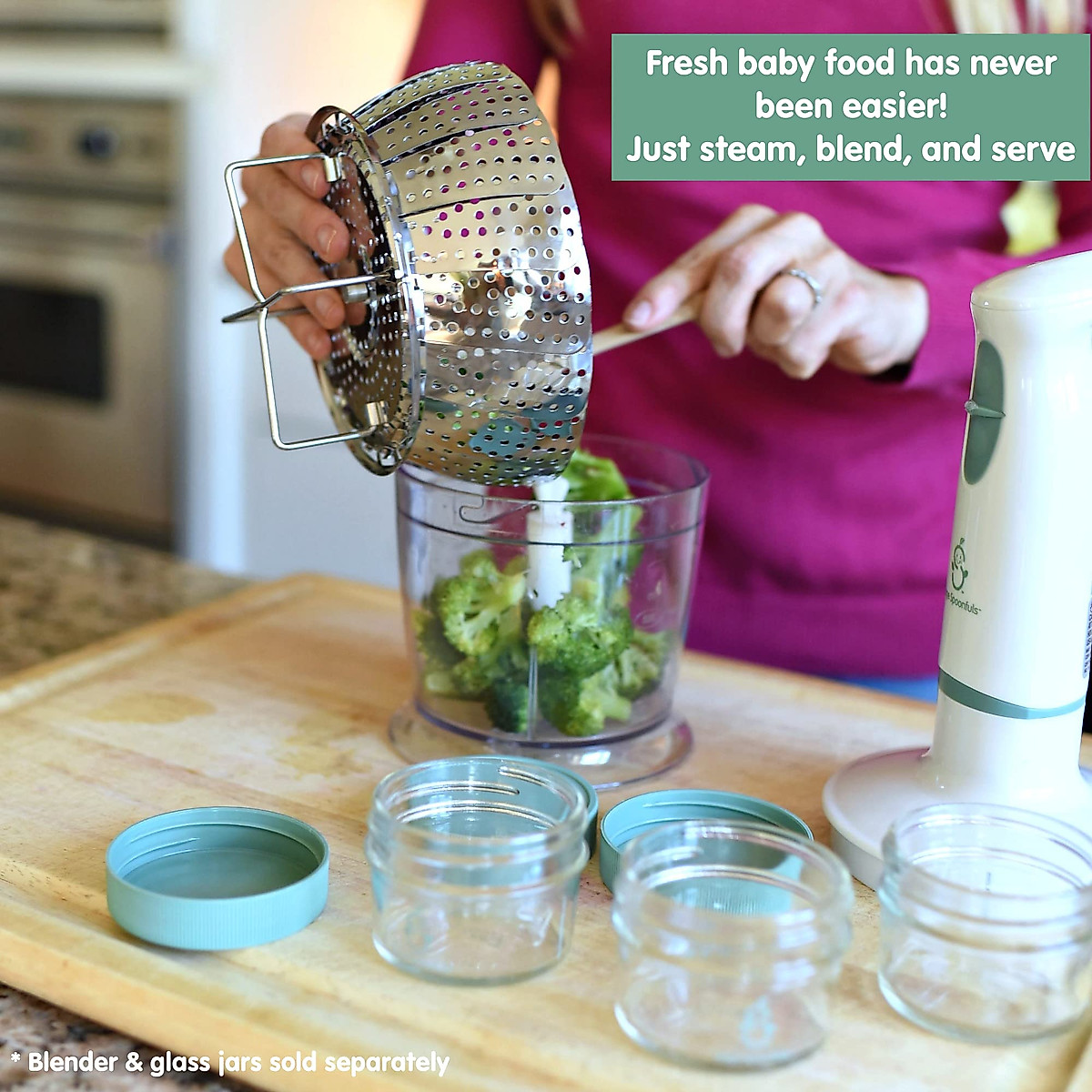 Sage Spoonfuls Baby Food Steamer Basket, Stainless Steel, Collapsible Steamer Basket for Baby Food, Vegetables & Fruit, Dishwasher Safe, Baby Food Cooker