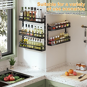 X-cosrack 6-Tier Wall-Mounted Spice Rack Organizer with Mixed Basket Sizes, Height-Adjustable Hanging Spice Shelf for Kitchen Pantry Cabinet, Large-Capacity Seasoning Holder, Black