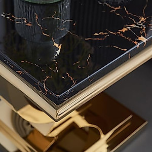 Maotifeys Black and Gold Marble Mid Century Modern Coffee Table with O Shape Stainless Steel Pedestal Base, Rectangle Marble Top for Living Room, Bedroom, Office Behind Couch