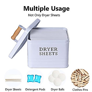 DAYA FASHION Dryer Sheet Holder, Metal Farmhouse Dryer Sheet Dispenser for Laundry Room, White Dryer Sheet Container with Lid, Fabric Sheet Holder Storage Bin