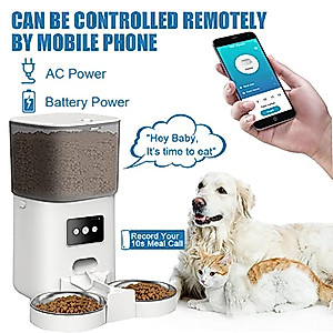 ASIRZAN Automatic Cat Feeders 2 Cat 6L, 2.4G WiFi Smart Pet Feeder with APP Control for Cats and Dogs Dry Food Dispenser with 2 Stainless Steel Bowl, Desiccant Bag, 10s Voice Recorder