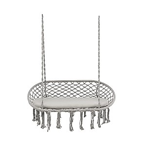 Giantex 2-Seat Hammock Chair, Macrame Swing with Cushion, Hanging Cotton Ropes, Metal Frame, Hanging Chair with330 lbs Capacity for Hammock Stand, Living Room, Patio, Balcony, Backyard (Gray)