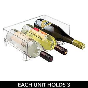 mDesign Stackable Plastic 3 Bottle Refrigerator Wine Rack - Kitchen Storage Organizer Holder for Champagne, Wine or Water Bottles - Stacking Wine Bottle Organizer for Fridge - Ligne Collection - Clear