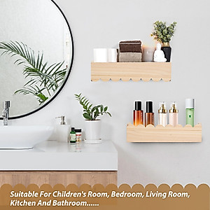 PHOENANCEE Scalloped Shelves,Nursery Bookshelf Set of 2,Kids Floating Book Shelves Wood,Baby Toys Storage Decor Organizer for Living Room Bedroom,Wavy Edge,Preassembled,Pine(Natural Wood)