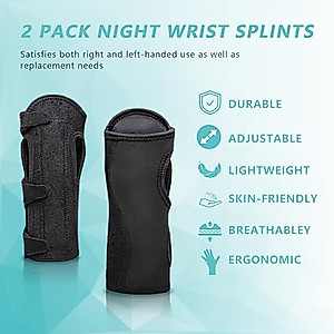fibee 2 Pack Night Wrist Sleep Support Brace,Carpal Tunnel Wrist Brace Night Support,Adjustable Compression Wrist Splint for Tendonitis Arthritis Pain Relief Hand Support with Cushioned Beads Padded