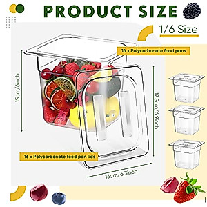 Didaey 16 Pcs Polycarbonate Clear Food Pan with Lid Bulk Stackable Food Pan Commercial Storage Pan Acrylic Food Storage Container Plastic Hotel Pan for Kitchen (1/6, 6'' Deep, 2 Quart)