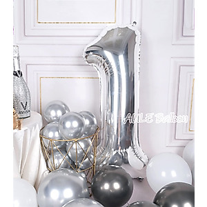 AULE 40 Inch Big Silver 1 Balloon Number Large Foil Helium Number Balloons 0-9 Jumbo Giant Happy 1st Birthday Party Decorations for Boy or Girl Huge Mylar Anniversary Party Supplies