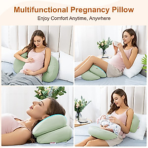AngQi Pregnancy Pillows for sleeping, Side Sleeper Pregnancy Wedge Pillows, Double Wedge for Body, Belly, Back Support, Maternity Pillow with Removable and Adjustable Cover(Pale Green)