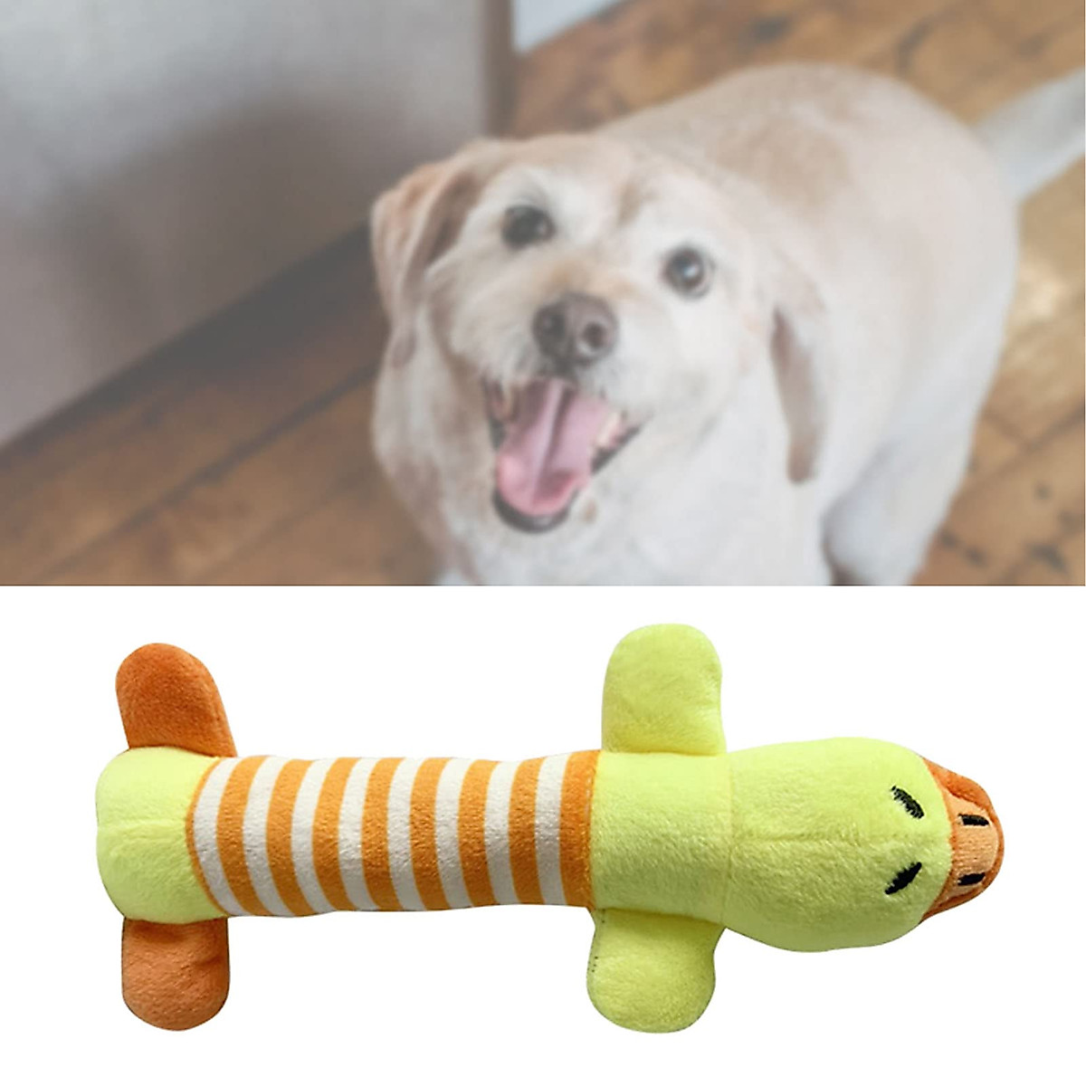 Dog Plush Toy,Cute Striped Animal with 4 Legs Squeaky Dog Chew Toy,Bite Resistant Sound Design Cute Appearance Stuffed Animal Toy Decoration for Pet Dog Cat Teeth Grinding Cleaning Duck(Duck)