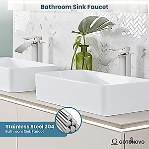 gotonovo Waterfall Bathroom Faucet,Single Handle Bathroom Faucets for 1 Hole Sink,Vessel Bathroom Sink Faucet Stainless Steel Mixer Tap Wash Basin Faucet,No Drain,Brushed Nickel