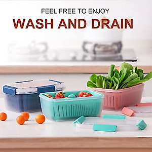 shopwithgreen 68oz Berry Keeper Container, Fruit Produce Saver Food Storage Containers with Removable Drain Colanders, Vegetable Fresh Keeper Set | Refrigerator Organizer