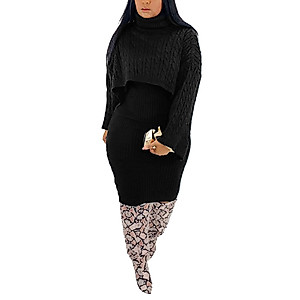 Famnbro Women's 2 Piece Winter Outfits Cable Knit Turtleneck Cropped Sweater Bodycon Midi Dress Sets