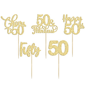 30 Pack Happy 50th Birthday Cupcake Toppers Gold Glitter Fifty Cheers to 50 Years Old Birthday Cupcake Picks for 50th Birthday Anniversary Party Cake Decorations Supplies