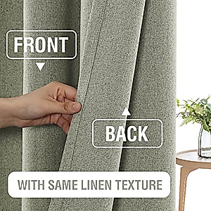100% Blackout Faux Linen Curtains 96 inches Long Thermal Curtains for Living Room Textured Burlap Curtains with Double Face Linen Grommet Soundproof Bedroom Curtains 52 x 96 Inch, 2 Panels - Sage
