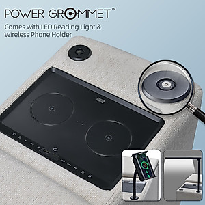 beyond SMART End Table with Audio,Upholstered Console, Modular Console with Cup Holder&Wireless Charging, Power Console Sofa Table, Almond