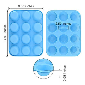 homEdge 12-Cup Silicone Muffin Pan, Pack of 2 Non-Stick Muffin Molds, Baking Pan for Cupcake, Tarts, Egg Bites-Blue