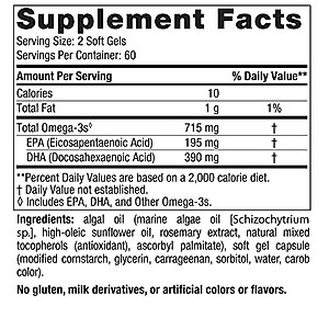 Nordic Naturals Algae Omega - 120 Soft Gels - 715 mg Omega-3 - Certified Vegan Algae Oil - Plant-Based EPA & DHA - Heart, Eye, Immune & Brain Health - Non-GMO - 60 Servings