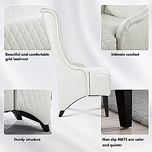 ME2 22" W Luxury Leather Chair for Dining Room High Back Accent Chair for Living Room, Solid Wood Frame Side Chair with Wood Legs Dining Chair for Restaurant/Dining Room, White