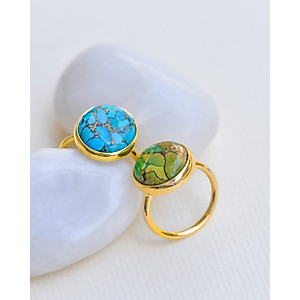 YoTreasure 13x14 MM Blue Copper Turquoise Ring 14k Gold Plated Over 925 Silver Jewelry