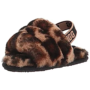UGG Girls T Fluff Yeah Slide Panther Print Slipper, Butterscotch, 11 Little Kid
