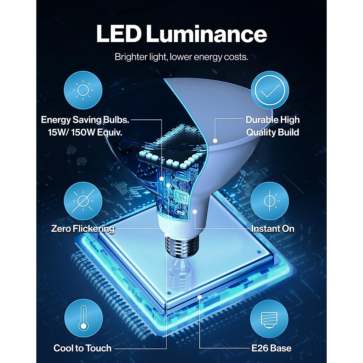 Sunco 6 Pack 1800 Lumens Outdoor LED Flood Light Waterproof PAR38 LED Bulb Dimmable, 15W=150W 5000K Daylight, E26 Base, UL Listed