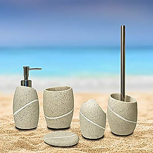 Bathroom accessory Set 5 Piece Bathroom Accessories with Soap Dispenser, Toothbrush Holder, Soap Dish, Toilet Brush with Holder, and Rinse Cup Bathroom Accessories Set for Home, Bathroom Decor (Cream)
