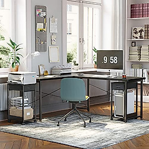 KKL Printer Stand with Storage, Computer Tower Stand with Drawer, Mobile PC Tower Stand Under Desk, CPU Stand Wood Desktop Stand for Home Office, Black & Dark Grey